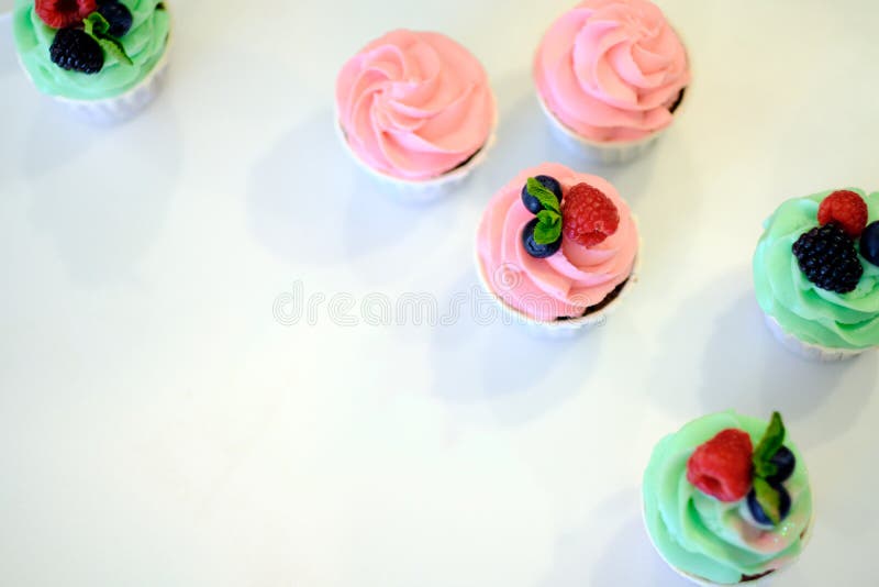 Top View Cupcakes with Frosting Isolated on White Stock Image - Image ...