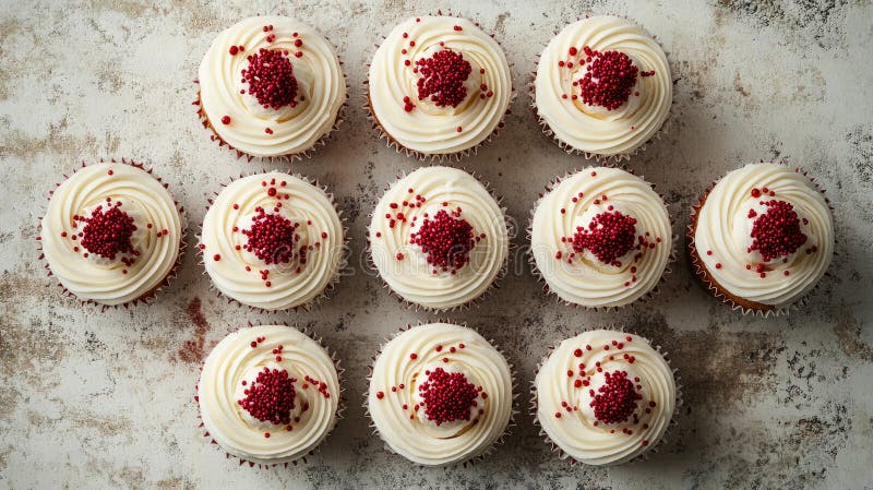 Top View of Cupcakes with Vanilla Icing and Red Sprinkles. Stock Image ...