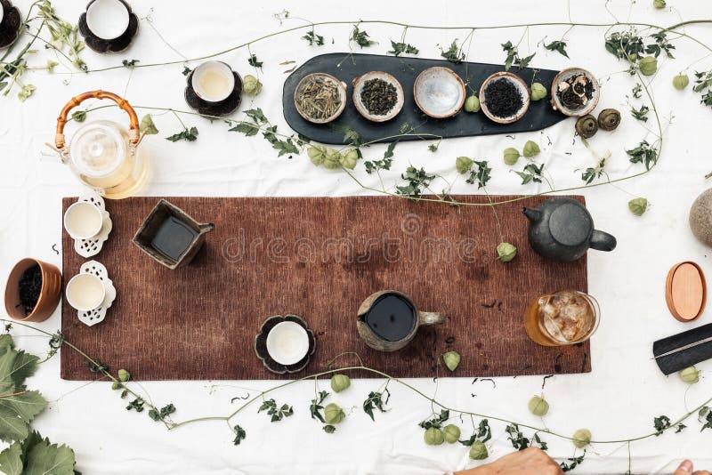 Top View of the Cups of Different Types of Coffee on the White Table ...