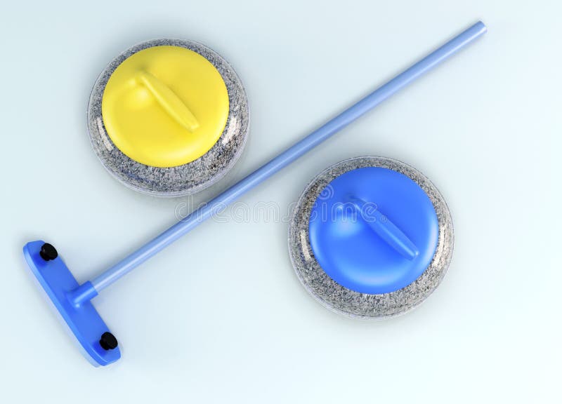 Top View of the Curling Stones and Brush the Ice. 3d Rendering Stock ...