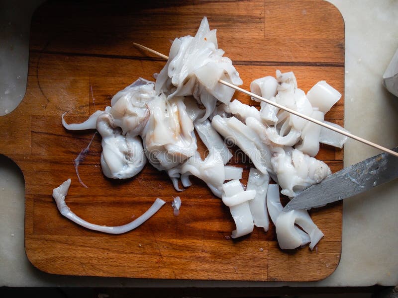 Top View of Cut Cuttlefish on a Board on the Table in the Kitchen Stock ...