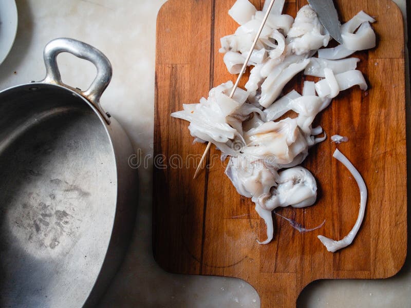 Top View of Cut Cuttlefish on a Board on the Table in the Kitchen Stock ...