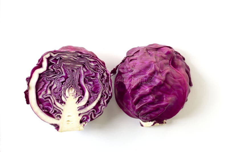 Top View Cut in Half of Purple Cabbage on White Background. Stock Image ...