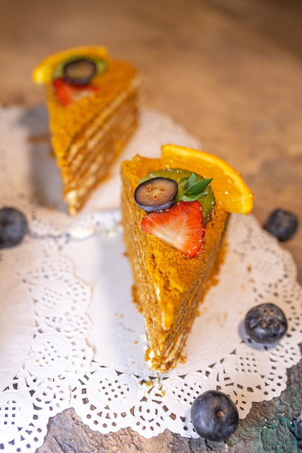 Top View of a Cut Piece of Honey Puff Pastry with Berries Stock Image ...
