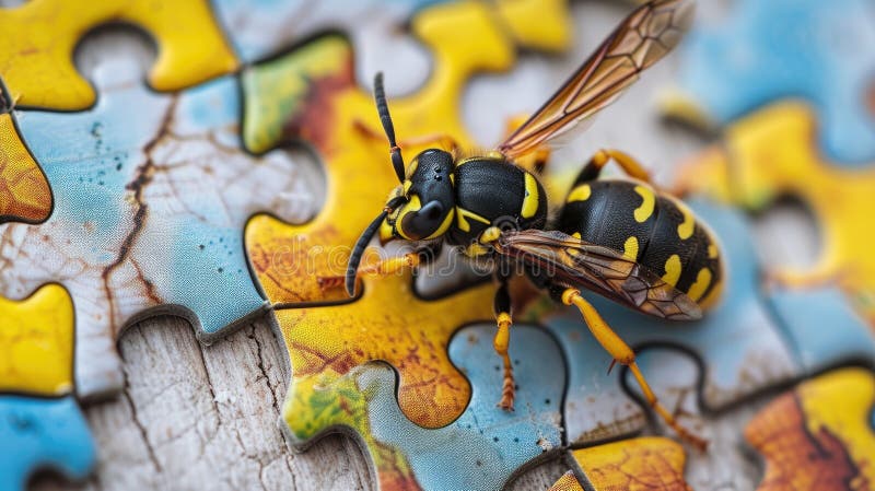 Top View of a Cute Wasp Focused on a Jigsaw Puzzle, Ai Generated Stock ...