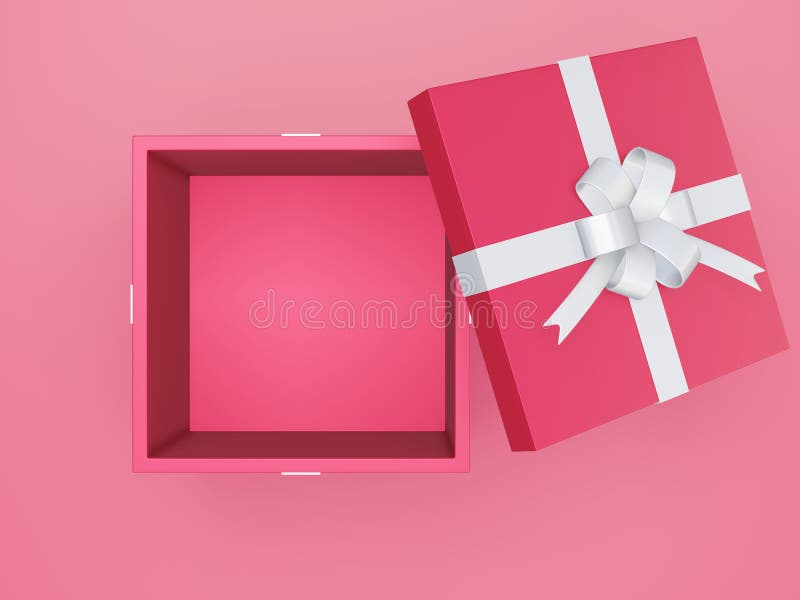 Top View of 3d Red Opened Gift Box with White Ribbon and Blank Space ...