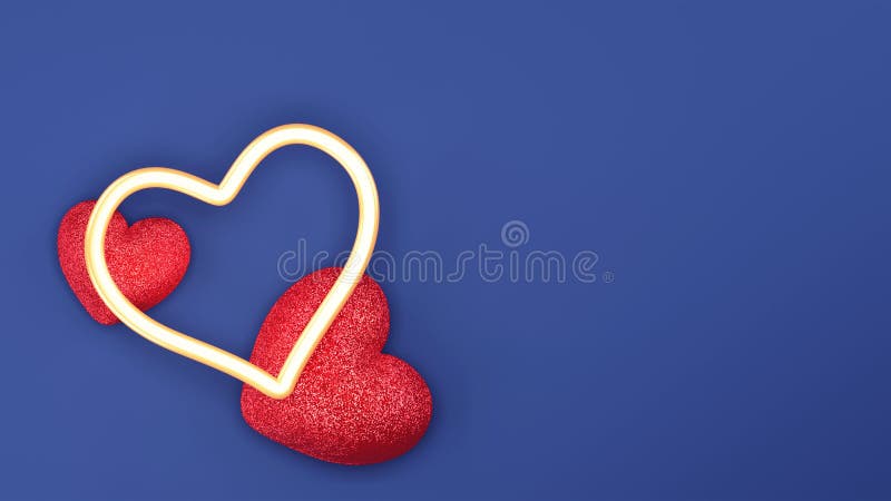 Top View of 3D Render Empty Golden Heart Frame Over Red Glittering ...
