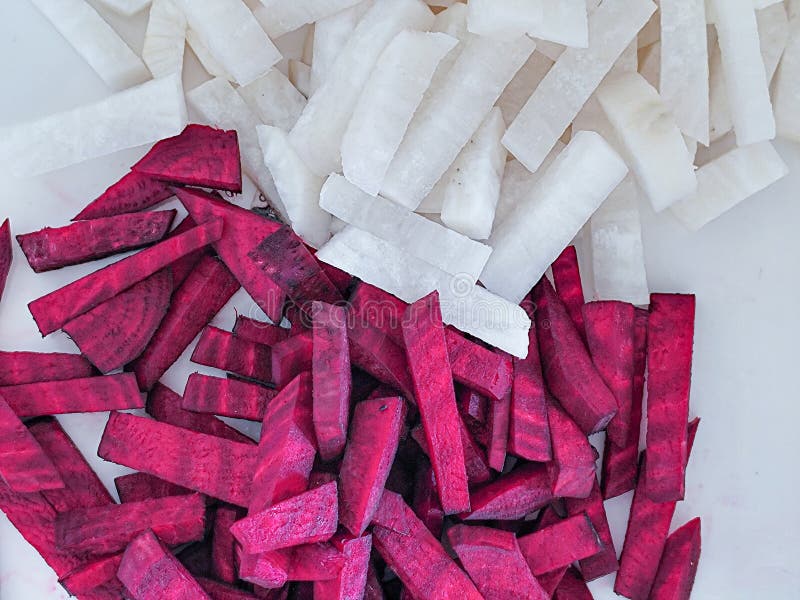 Title: Daikon Radish and Beetroot Salad Isolated on White Background ...