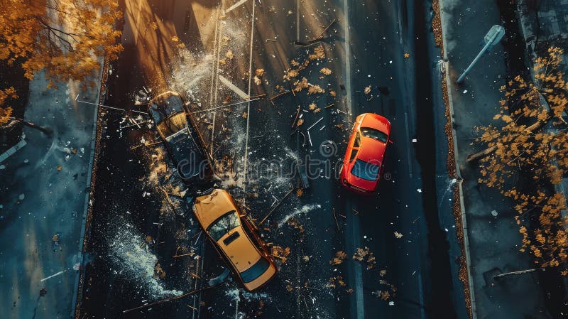 Top View of a Dangerous Car Crash Incident on the Road, Top View ...