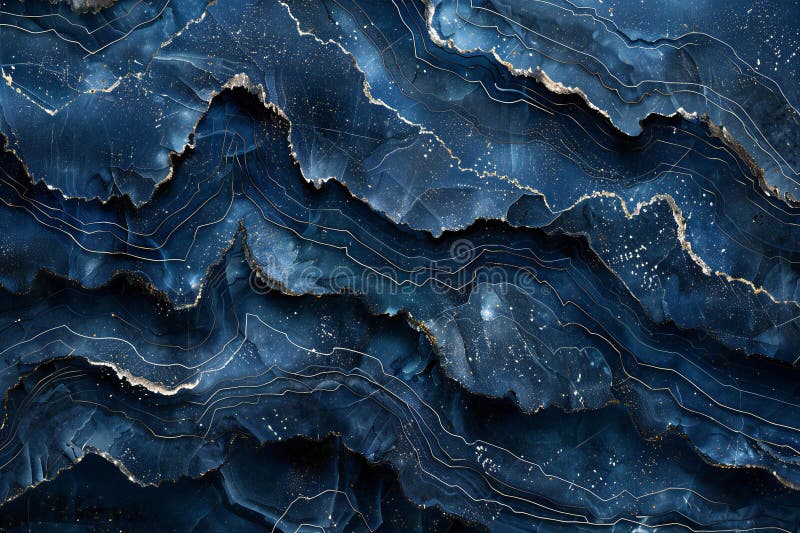 Top View of a Dark Blue Agate Surface with Thin Silver Lines, Close Up ...
