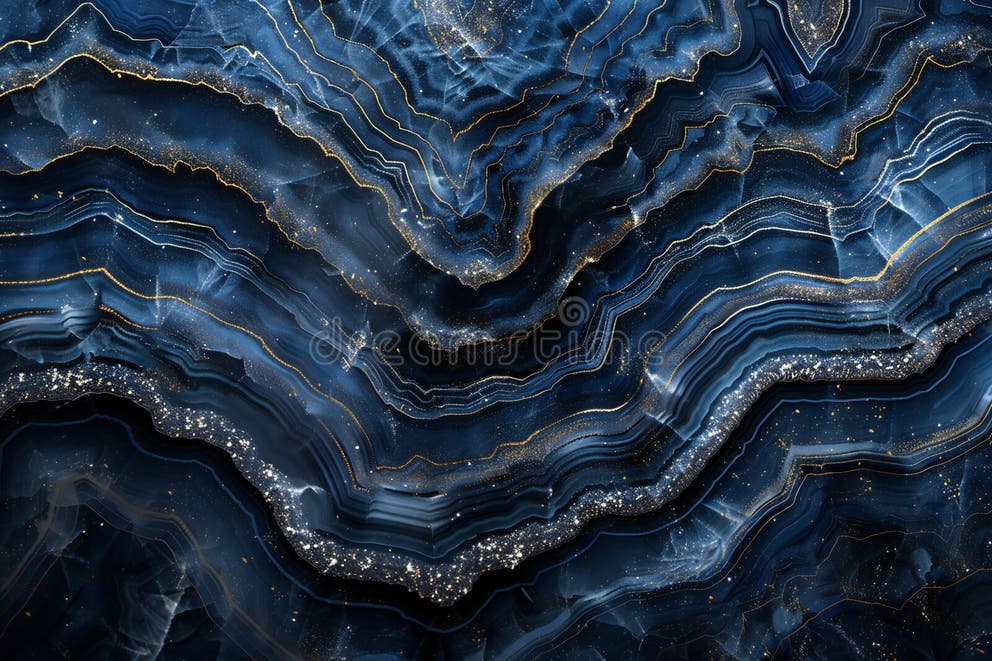 Top View of a Dark Blue Agate Surface with Thin Silver Lines, Close Up ...
