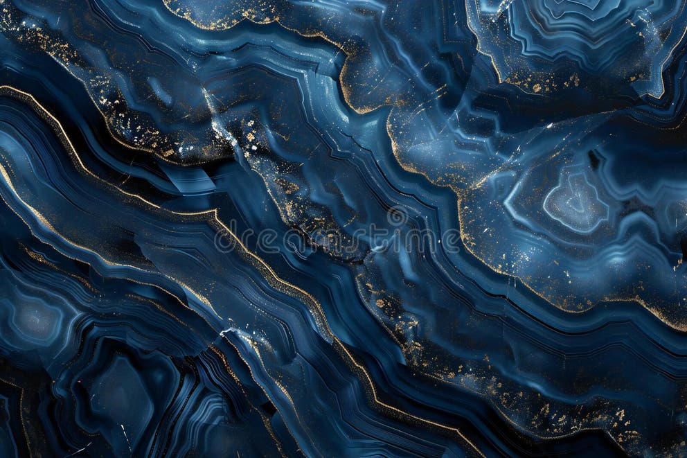 Top View of a Dark Blue Agate Surface with Thin Silver Lines, Close Up ...