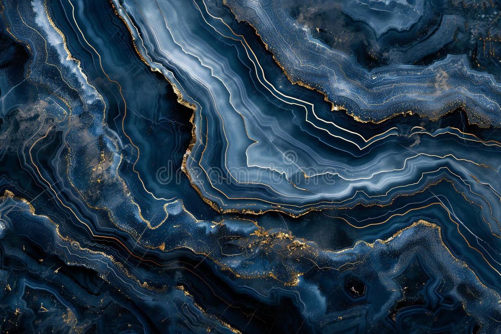 Top View of a Dark Blue Agate Surface with Thin Silver Lines, Close Up ...