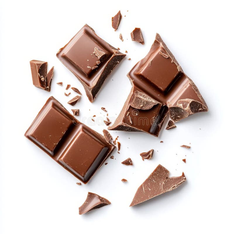 A Top View of Dark Chocolate Chunks Scattered on a White Background ...