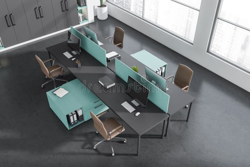 Top View on Dark Office Room Interior with Panoramic Window Stock ...