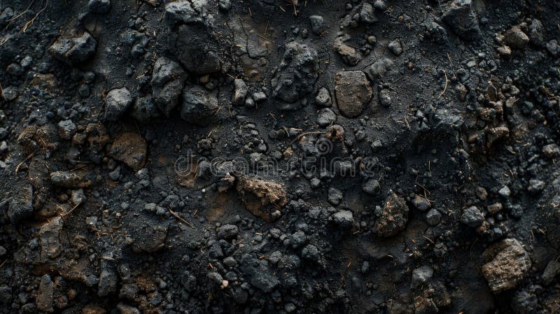 Top View of Dark Textured Soil and Rocks in Natural Landscape Stock ...