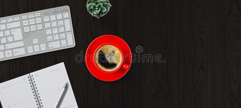 Top View of a Dark Wooden Desk with Copy Space on the Right Side Stock ...