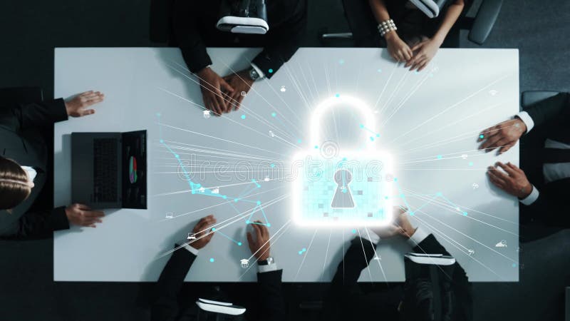 Top View of Data Analysts Wearing VR Set To Enter Security Code ...