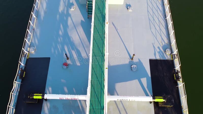 Top View of Deck of Cargo Boat Floating on River. Footage Stock Footage ...