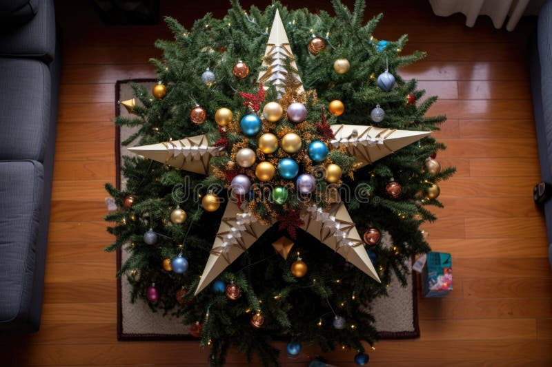 Top View of a Decorated Tree with Star Topper Stock Illustration ...