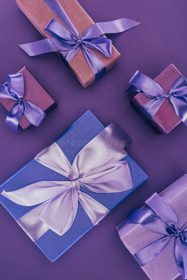 Top View of Decorative Gift Boxes with Ribbons and Bows Stock Image ...