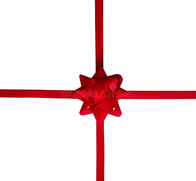 Top View Decorative Red Bow with Horizontal and Vertical Red Ribbon on ...