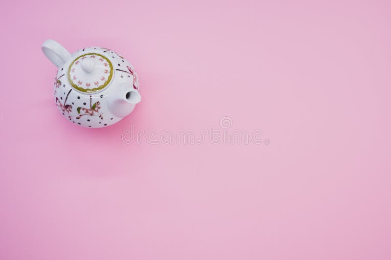 Top View of Decorative Teapot Isolated on Pink Background Stock Image ...