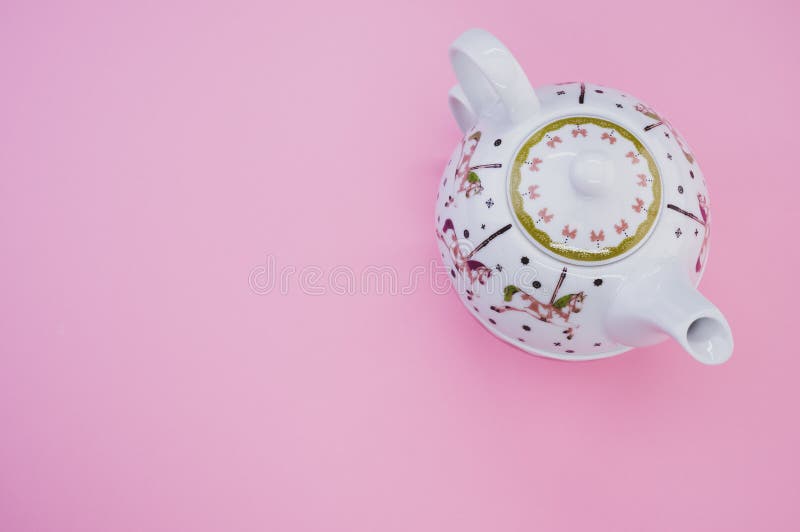 Top View of Decorative Teapot Isolated on Pink Background Stock Image ...