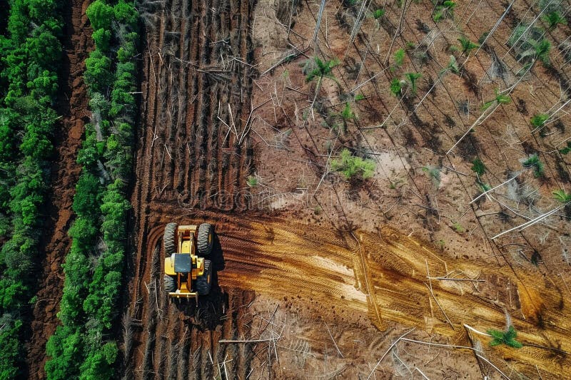 Top View of Deforestation Landscape with Heavy Machinery. Environmental ...