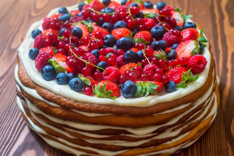 Top View Delicious Cake with Berries Stock Image - Image of blueberry ...
