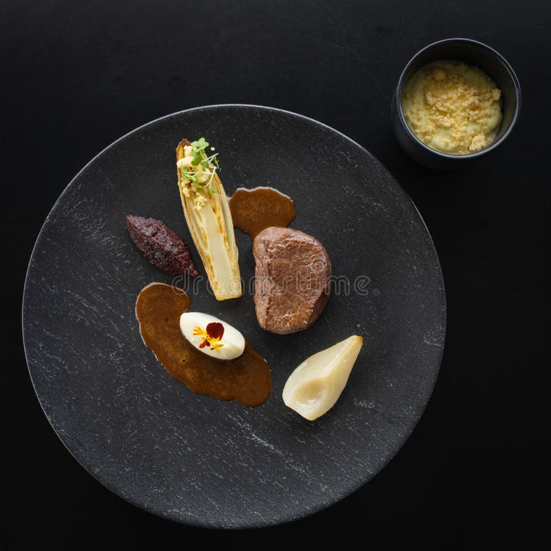 Top View of Delicious Deer Meat Served on the Plate Stock Photo - Image ...