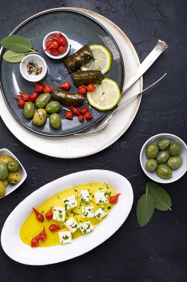 Top-view of a Delicious Eastern Dinner with Dolma at a Restaurant Stock ...