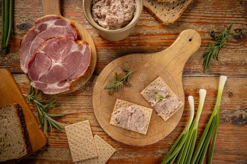Top View of Delicious Homemade Ham Pate Stock Image - Image of crackers ...