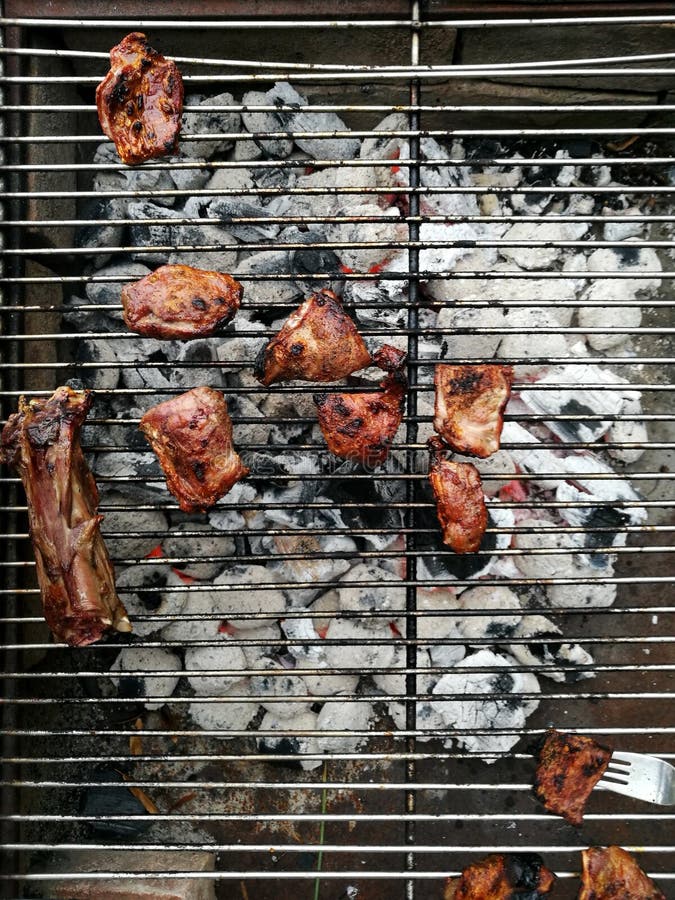 Top View of Delicious Meat Pieces on the Barbecue Grill Stock Image ...
