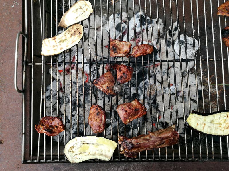 Top View of Delicious Meat Pieces on the Barbecue Grill Stock Image ...