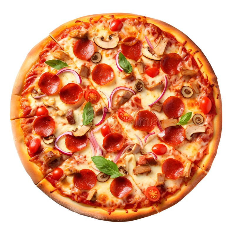 Top View of Delicious Pizza Isolated on a White Background. Stock ...