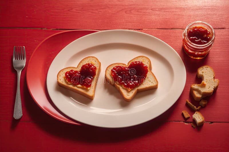 Top View Delicious Plate of Toast with Jam Heart. Ai Generative Stock ...