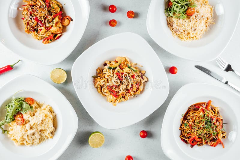 Top View of the Delicious Spaghetti with Red Peppers in the Plate Stock ...