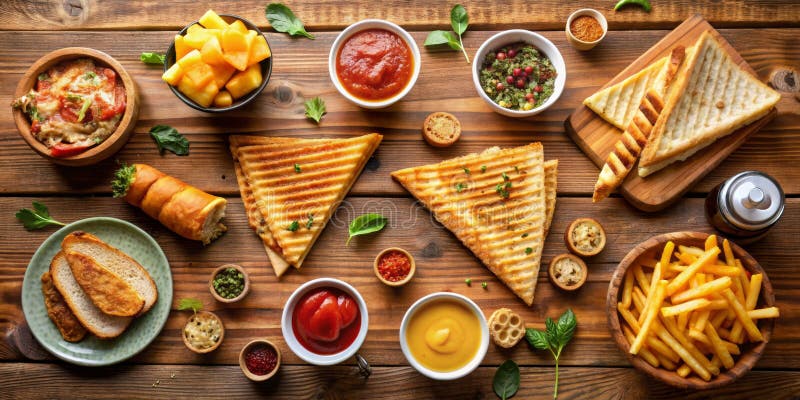 Top View of a Delicious Spread of Appetizers and Sides, Food ...