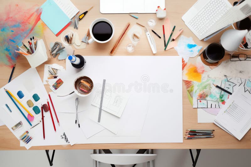 Top View of a Designer S Desk. Generative AI Stock Illustration ...