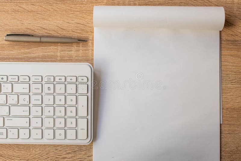 Top View of Desk with Blank Notepad Stock Image - Image of office ...