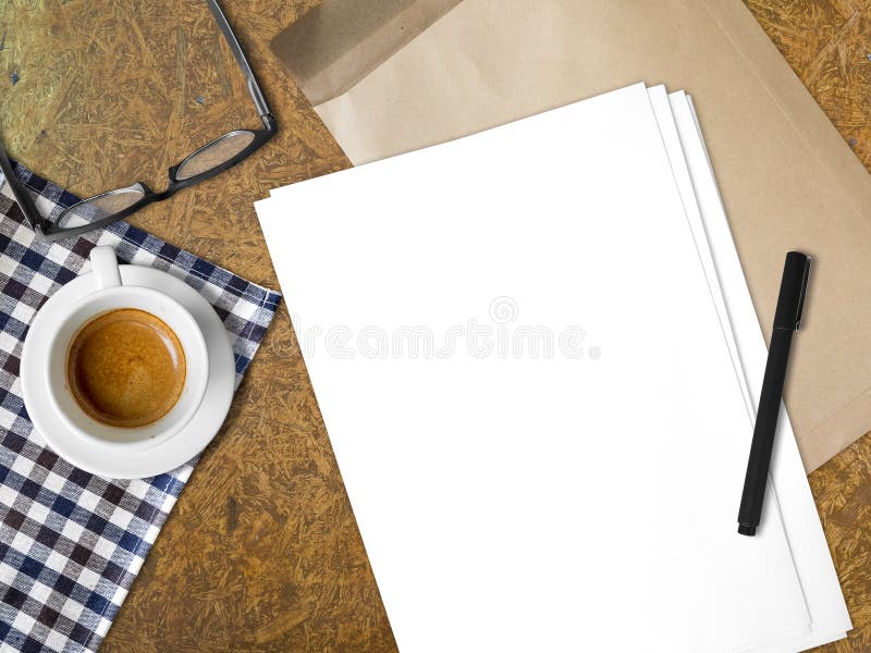 Top view desk blank paper. stock photo. Image of folder - 76277638