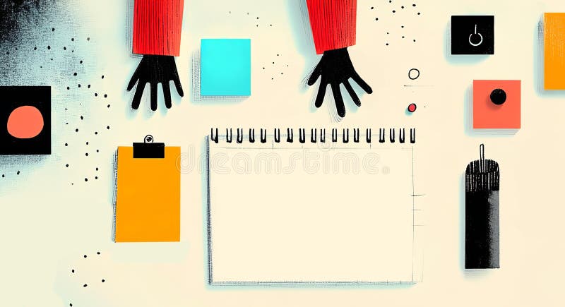 Top View at Desk with Documents, Papers, Stationary and Human S Hands ...