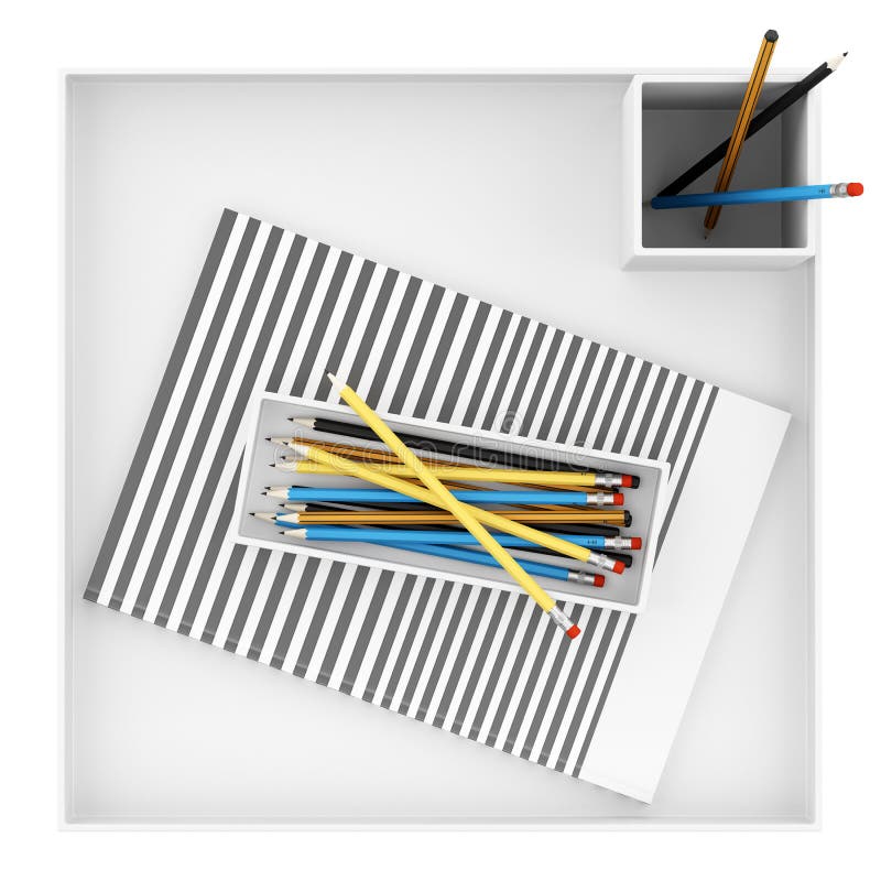 Top View of Desk Organizer with Office Supplies Isolated Stock ...