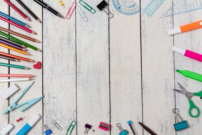 Top View of Desk with Workspace and Study Equipment Stock Photo - Image ...