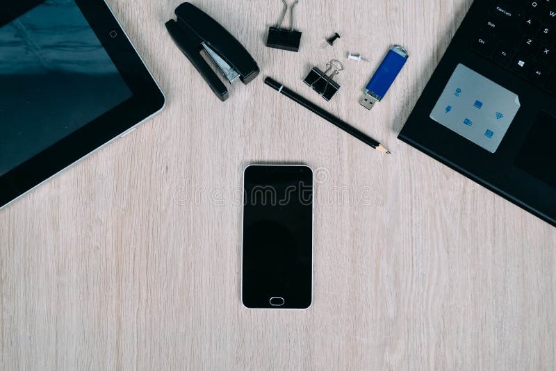 Top View of Desktop with Gadgets and Devices Stock Photo - Image of ...