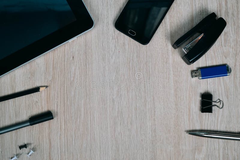 Top View of Desktop with Gadgets and Devices Stock Image - Image of ...