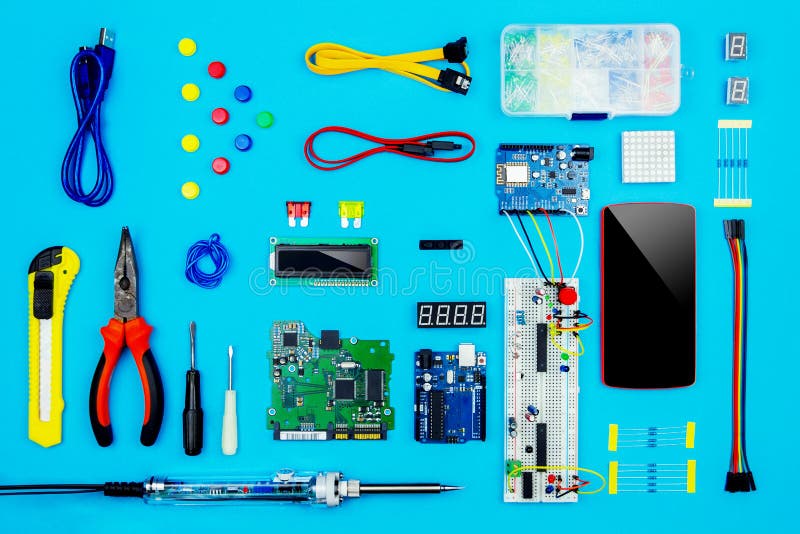 Hardware Engineer`s Workplace Stock Image - Image of electronic ...