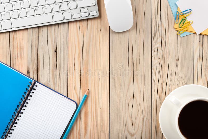 Top view on the desktop stock photo. Image of notebook - 56490320