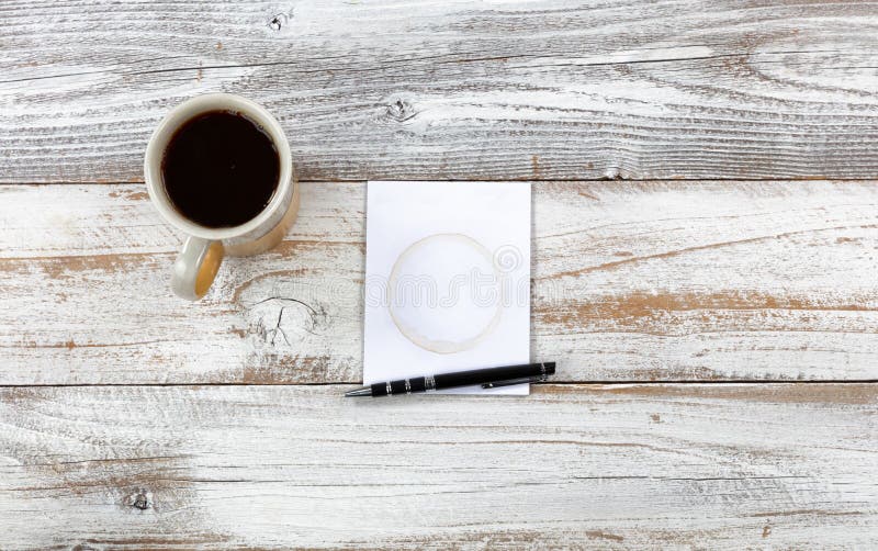 Top View of Desktop with Writing Materials Plus Morning Coffee on ...